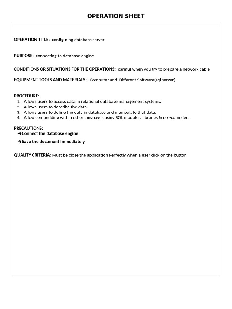 Operation Sheet | PDF