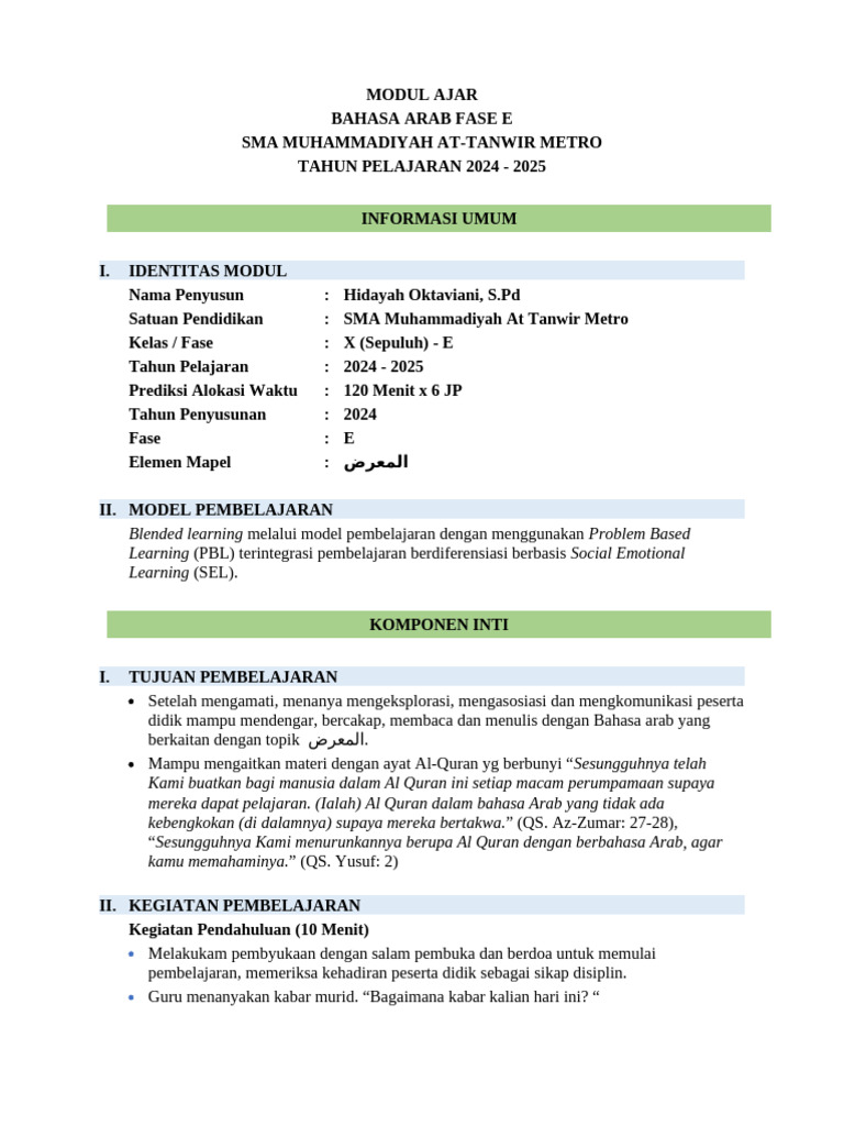 Modul Ajar B. Arab 7 | PDF