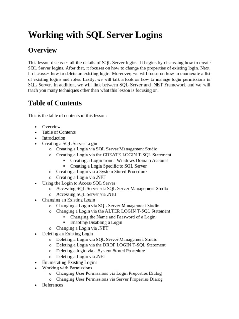 Working With SQL Server Logins | PDF