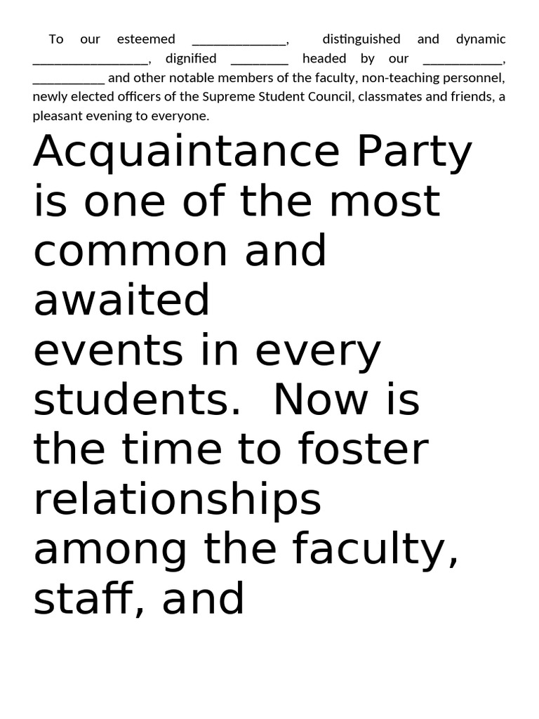 Welcome Address - Acquaintance Party2024 | PDF