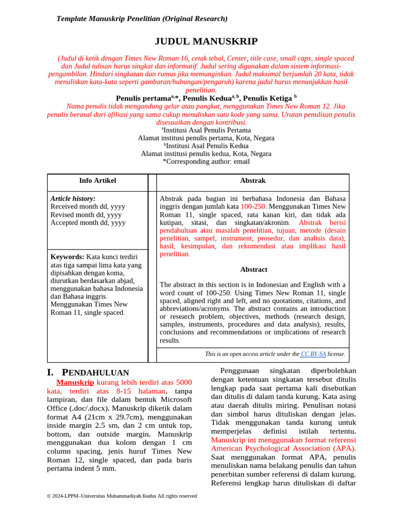 Template Jurnal Penelitian UMKU-Original Research | PDF