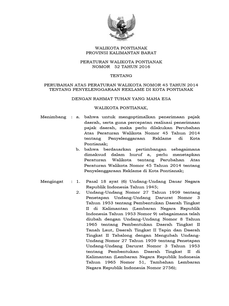 Perwa No. 52 Tahun 2016 | PDF