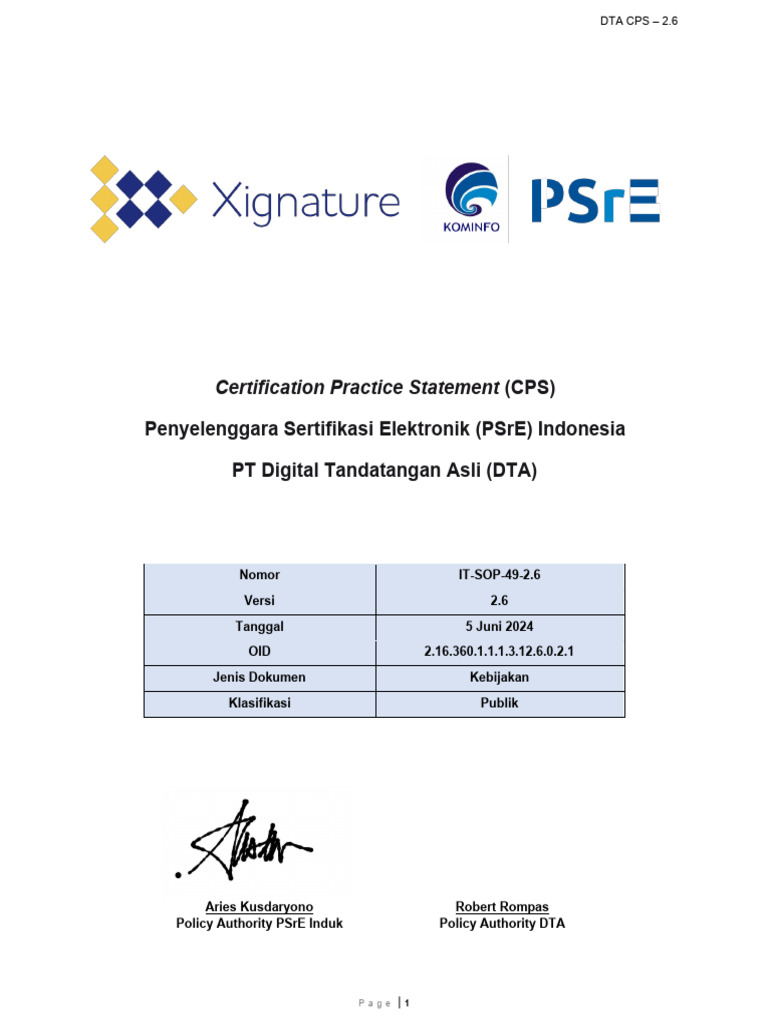 Certification Practice Statement (CPS) v2.6 - Signed | PDF