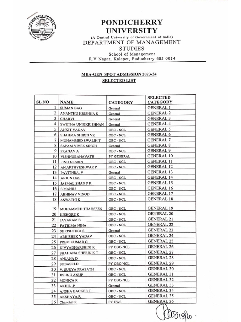 Mba General Spot Selected List | PDF