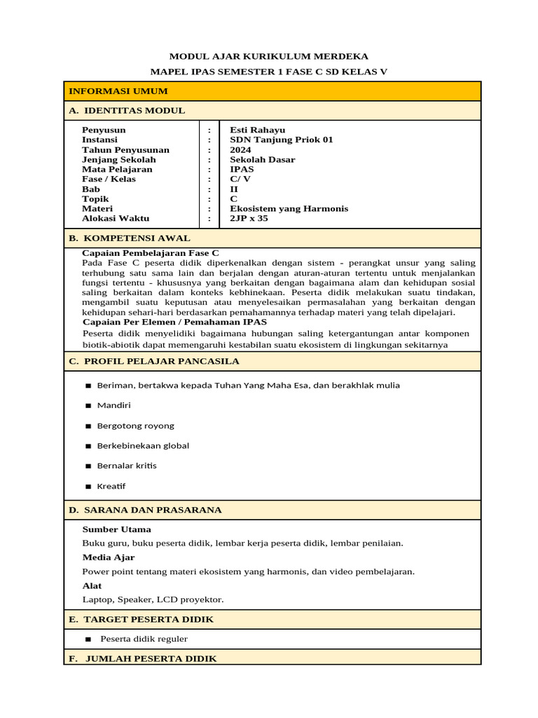 Template Modul Ajar | PDF