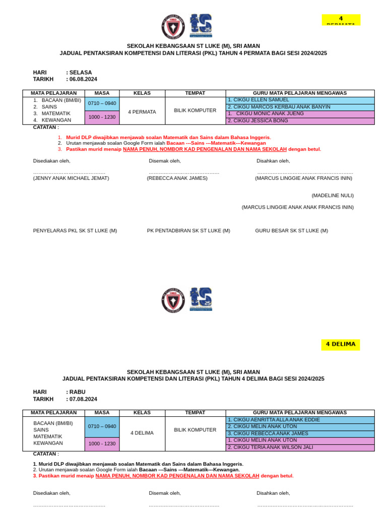 Jadual PKL 2024 | PDF