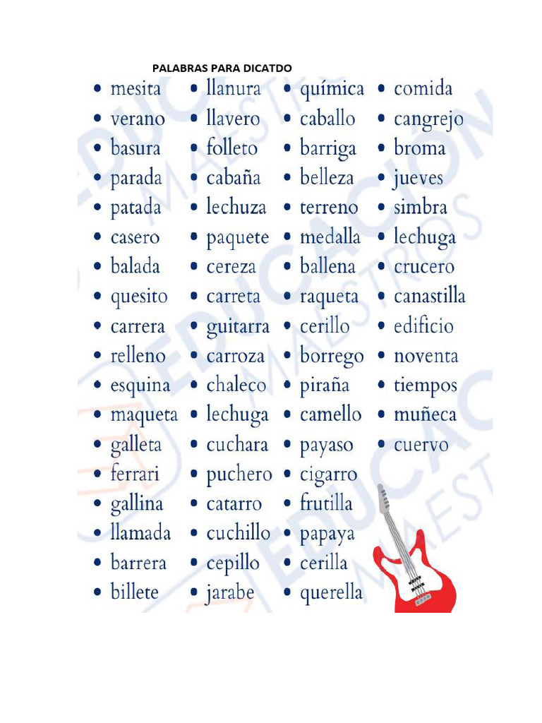 PALABRAS PARA DICtado Nivel Medio | PDF