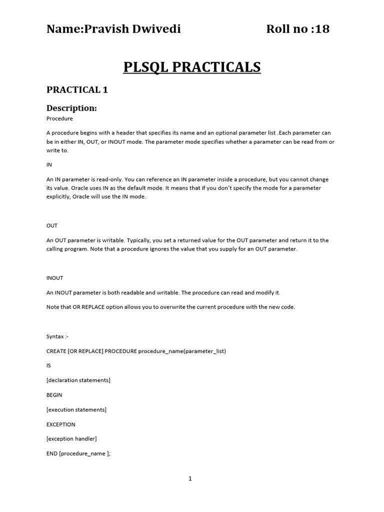PLSQL Practical | PDF