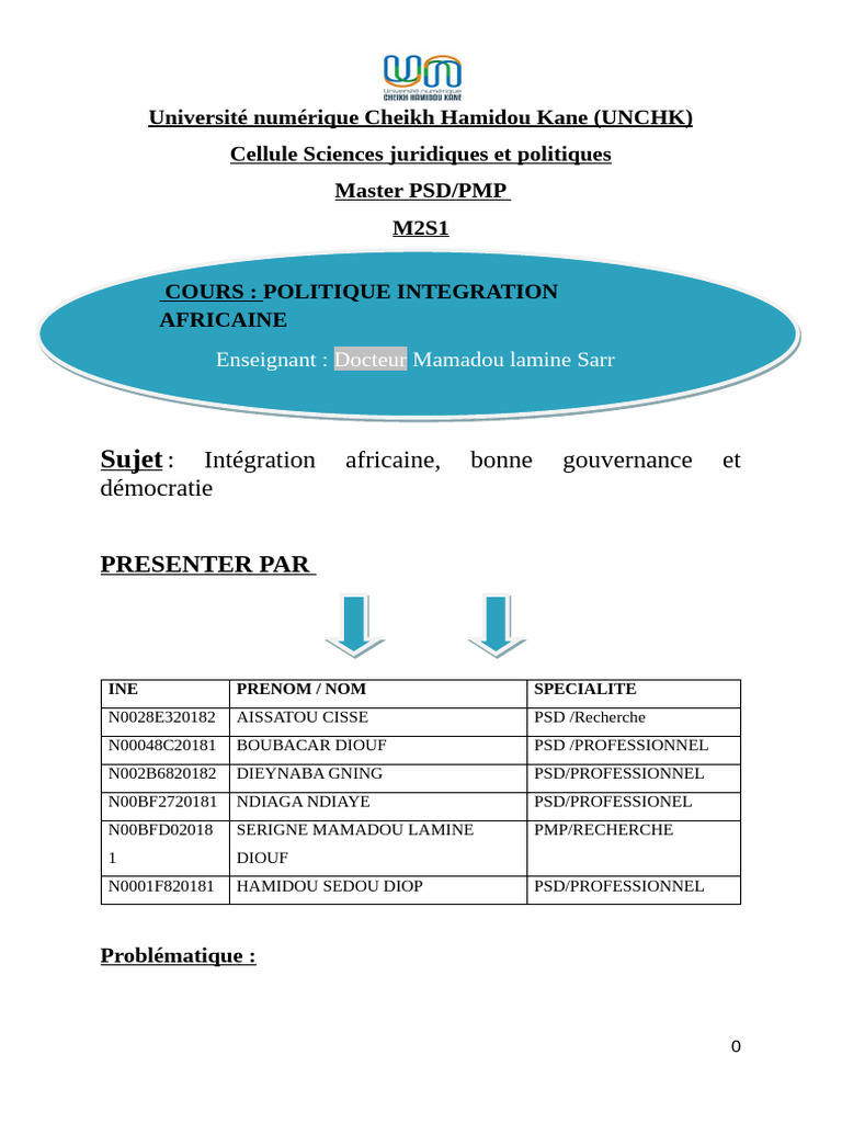Expo Integrati° Africaine Sujet 6 Format Word | PDF