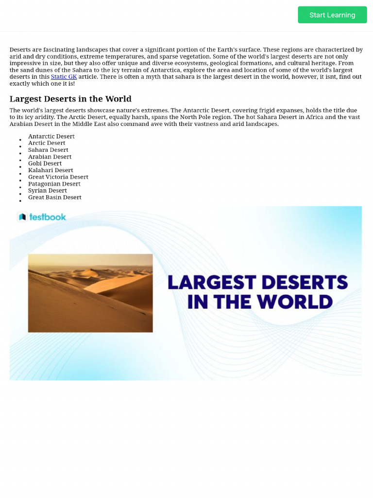 Largest Desert in the World_ Check Area, Place of Largest Deserts | PDF