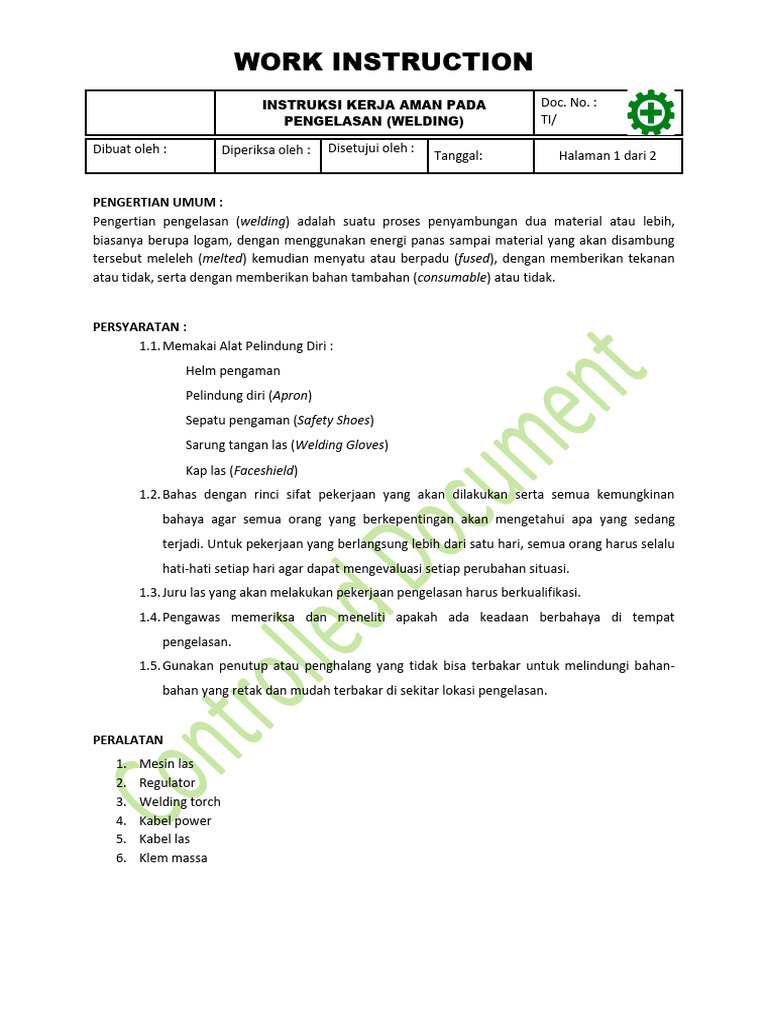 WI-HSEQ-07 WI Safe Work of Welding | PDF