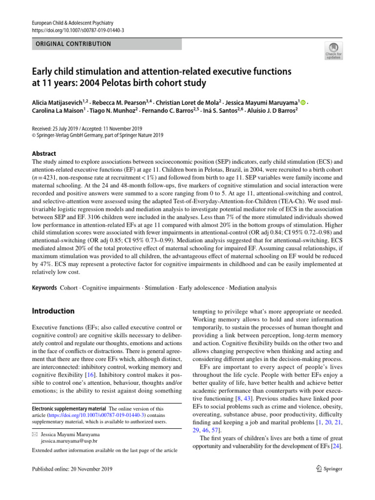 Early Child Stimulation and Attention Related Executive Functions | PDF