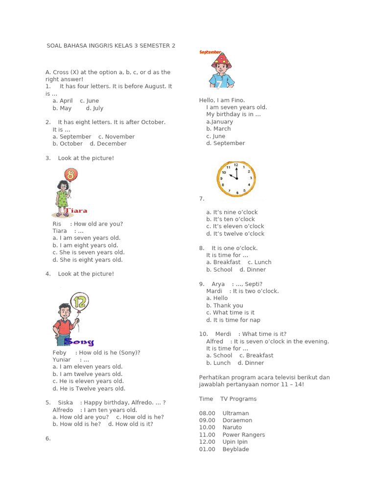 Soal Bahasa Inggris Kelas 3 Semester 2 | PDF
