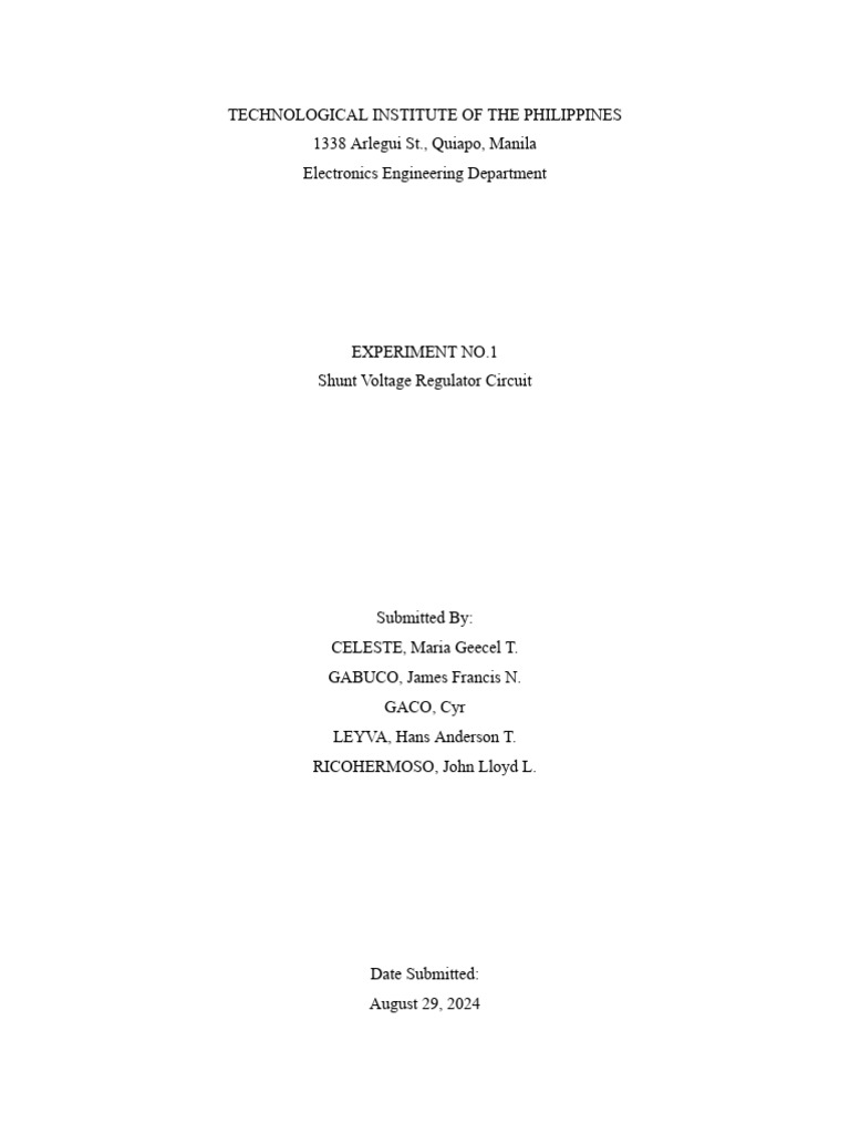 Exp. No.1 Shunt Voltage Regulator Circuit | PDF