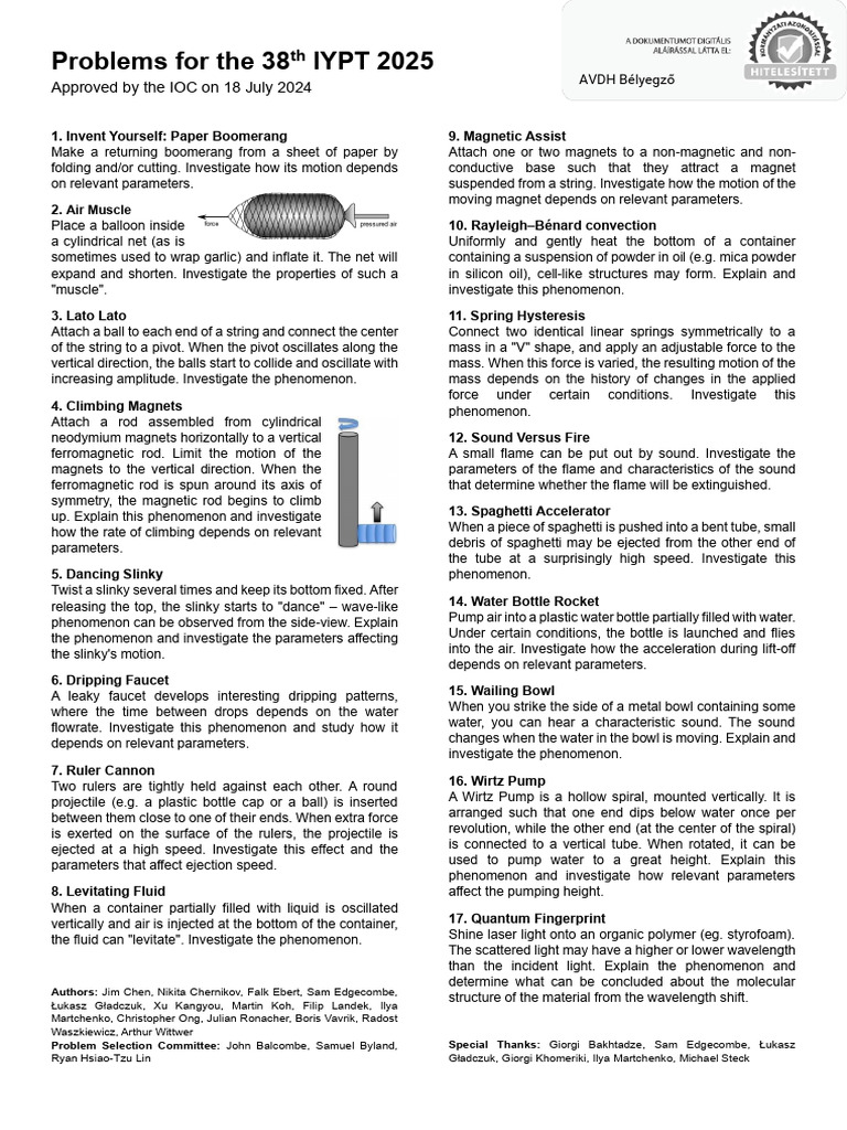 Problems IYPT 2025 Signed | PDF