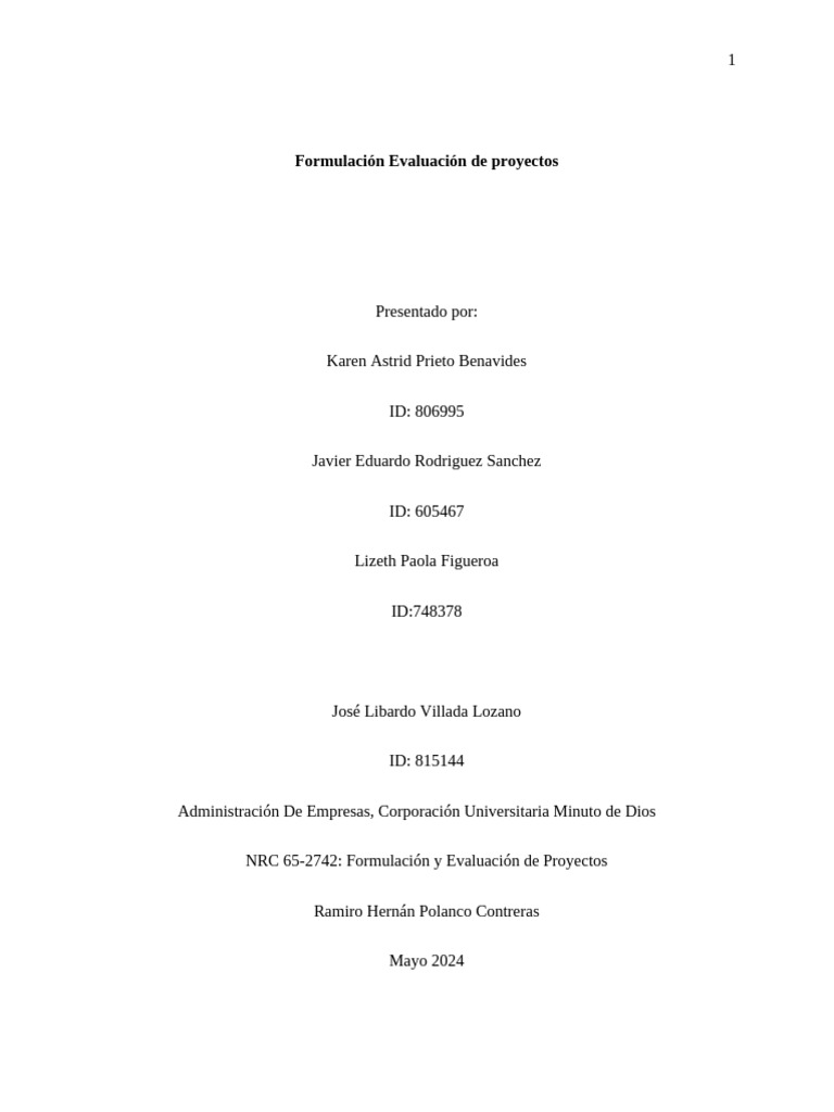 Actividad Final Formulacion y Evaluacion de Proyectos | PDF