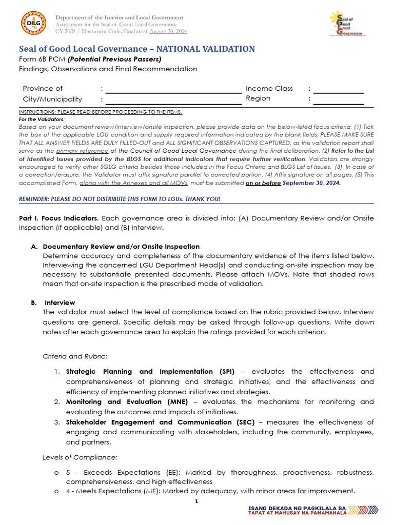Annex C - Form 6B PCM National Validation 2024 | PDF