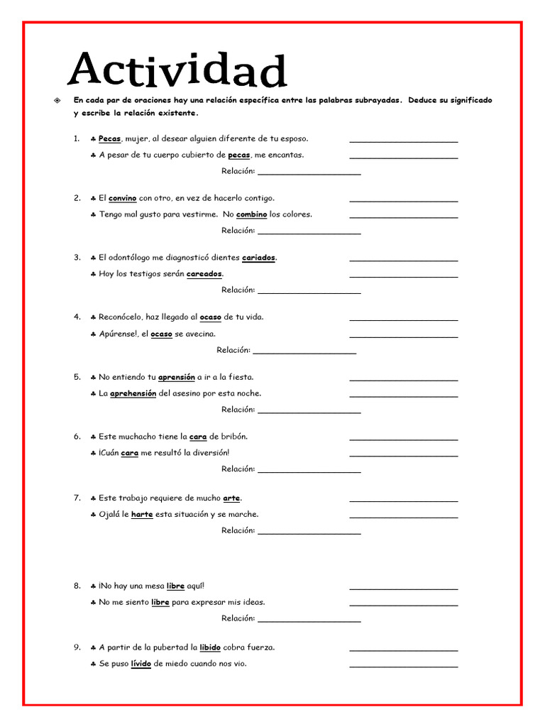En Cada Par de Oraciones Hay Una Relación Específica Entre Las Palabras ...