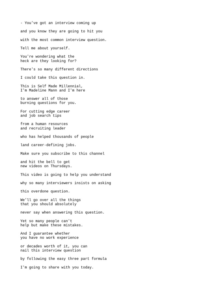 (English) 3 Steps To Answer Tell Me About Yourself - Example Included ...
