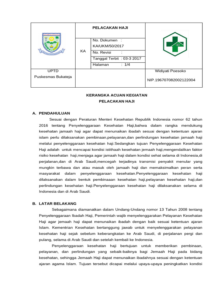 KAK KEGIATAN PELACAKAN HAJI Fixx | PDF