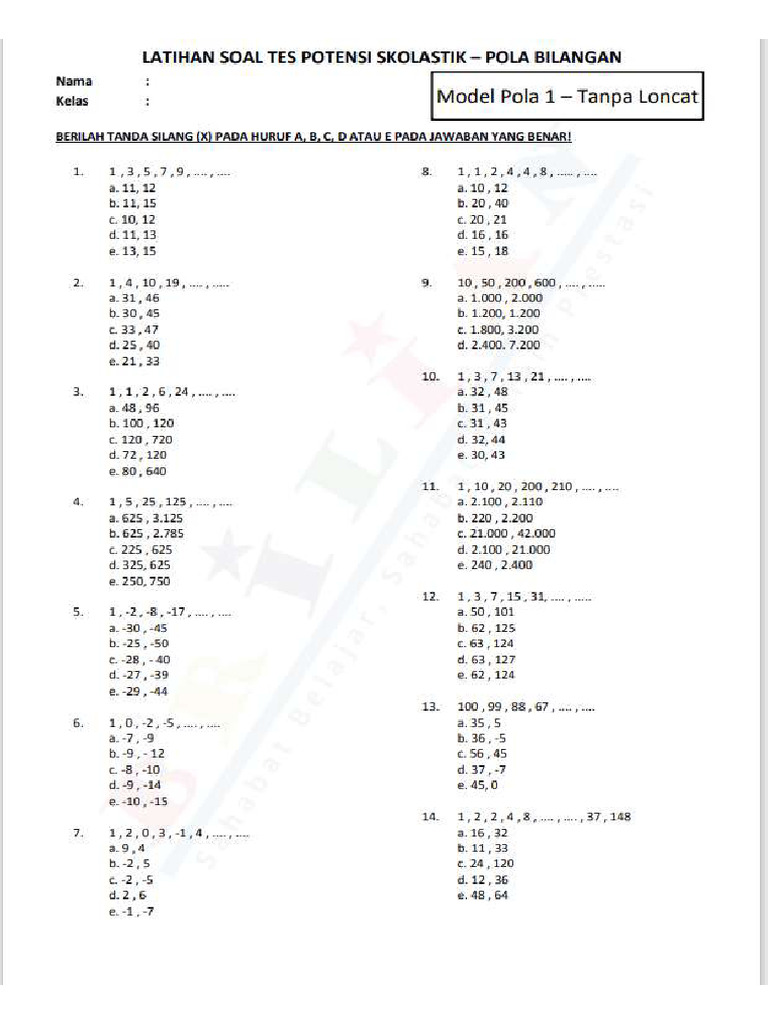 Quis 1 TPS Pola Angka Bilangan | PDF