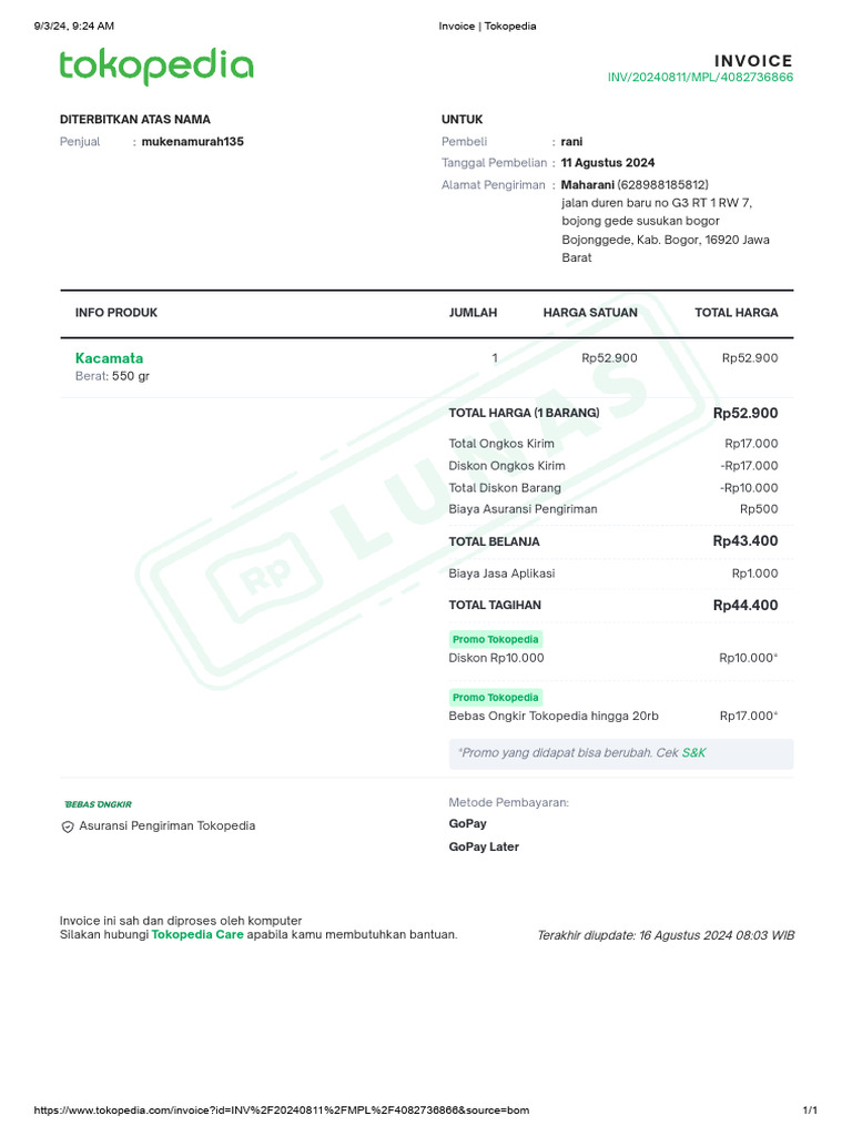 Invoice - Tokopedia | PDF