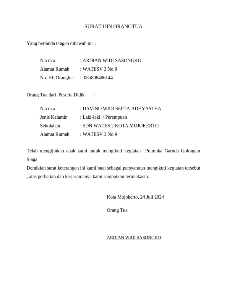 Surat Ijin Ortu | PDF