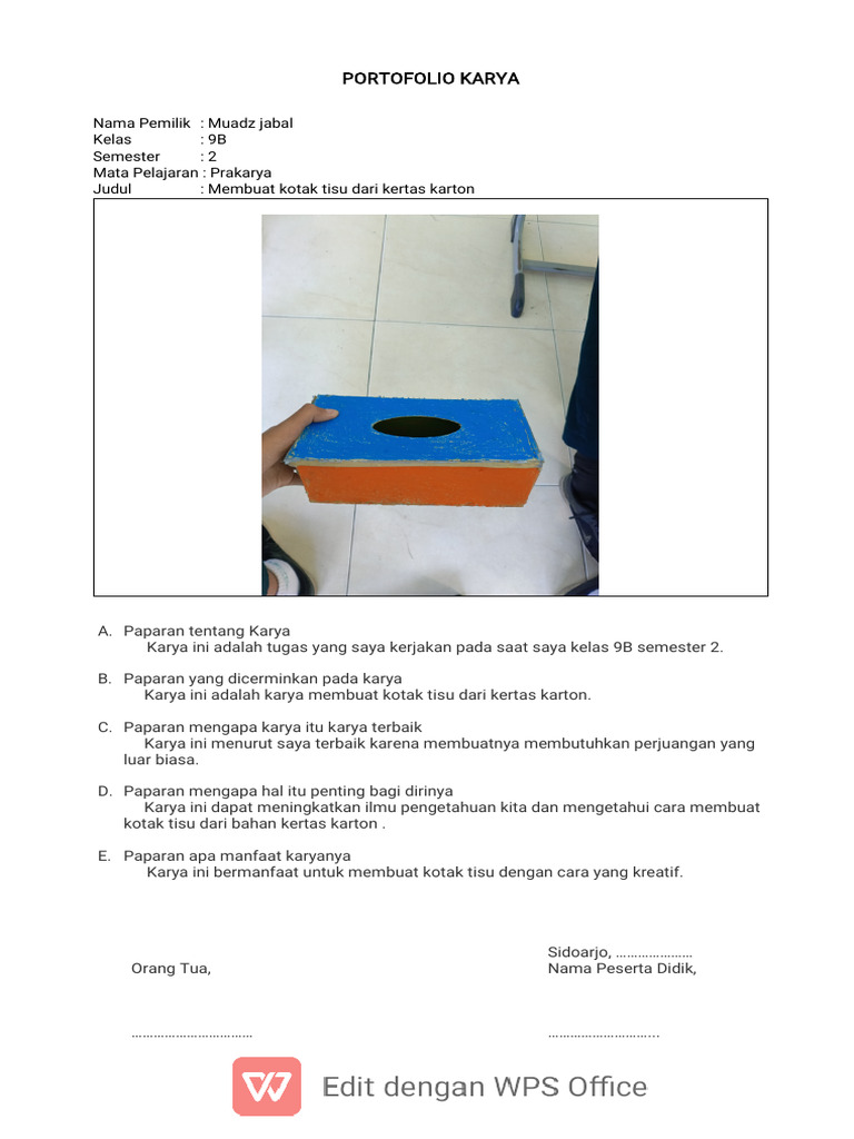 PORTOFOLIO Prakarya Kotak Tisu | PDF