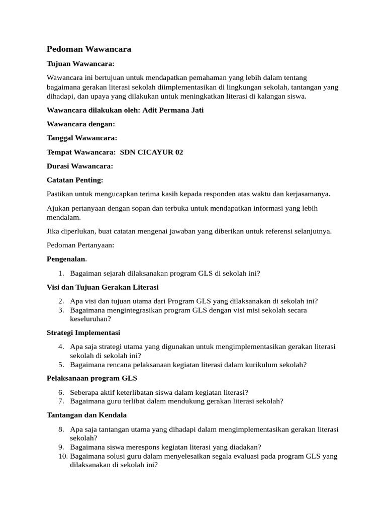 Pedoman Wawancara dan observasi | PDF