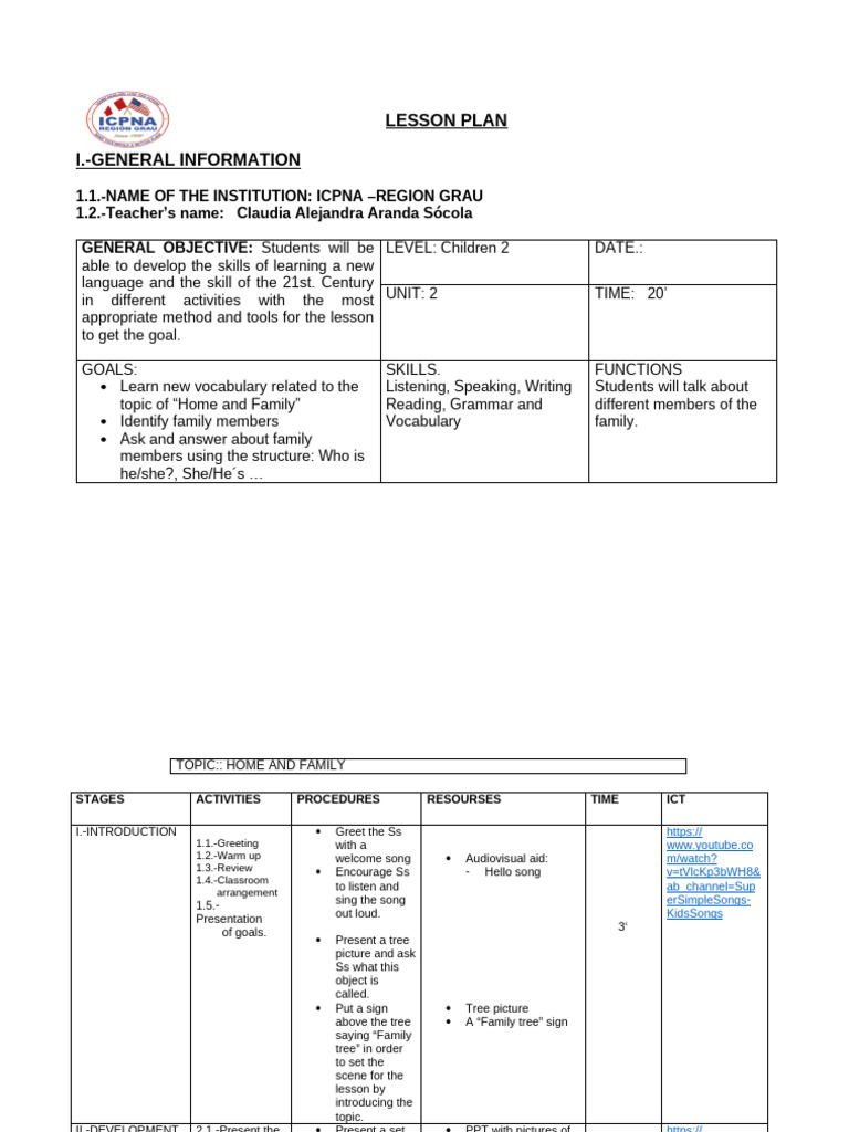 Lesson Plan Icpna | PDF