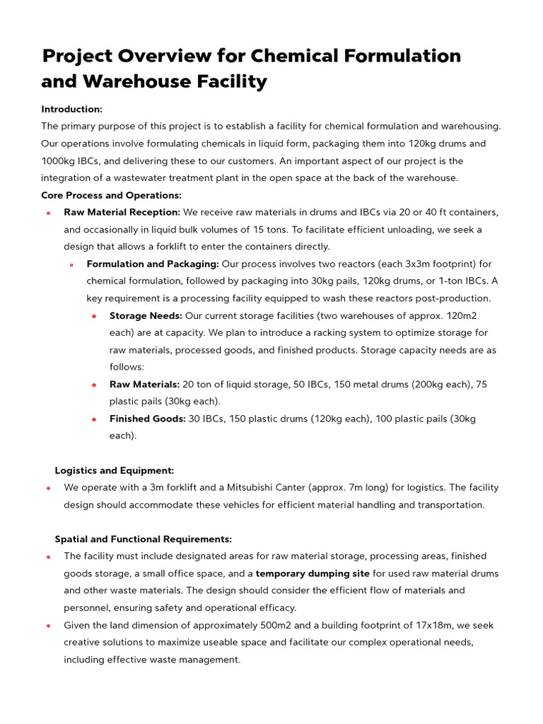 Project Overview For Chemical Formulation and Warehouse Facility | PDF