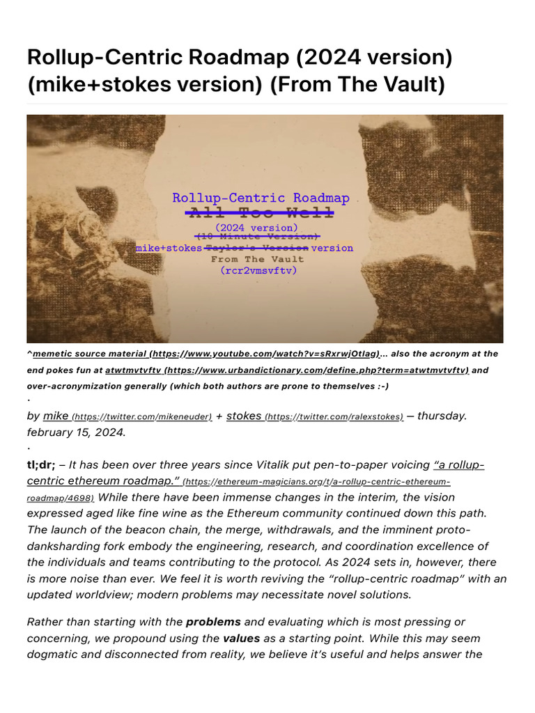 Rollup-Centric Roadmap (2024 Version) (Mike+stokes Version) (From The Vault) - HackMD | PDF