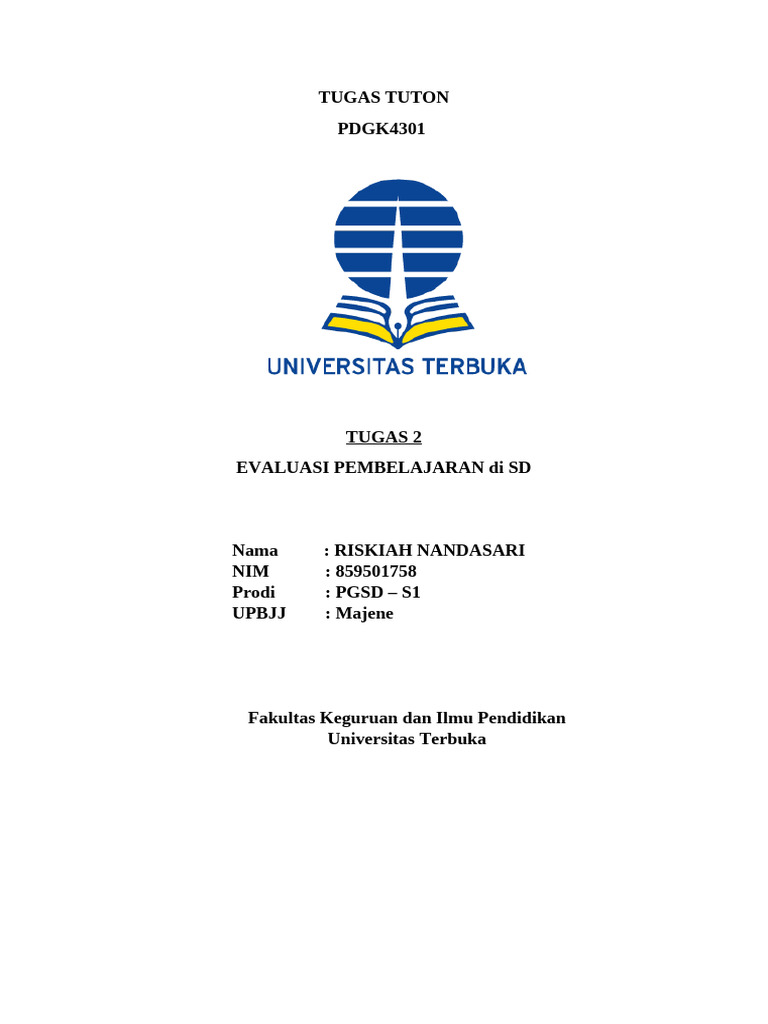 JAWABAN TUGAS TUTON EVALUASI PEMBELAJARAN Di SD | PDF