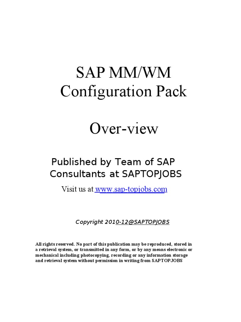 Sap MM/WM Configuration Pack Over-View: Published by Team of SAP Consultants at SAPTOPJOBS | PDF ...
