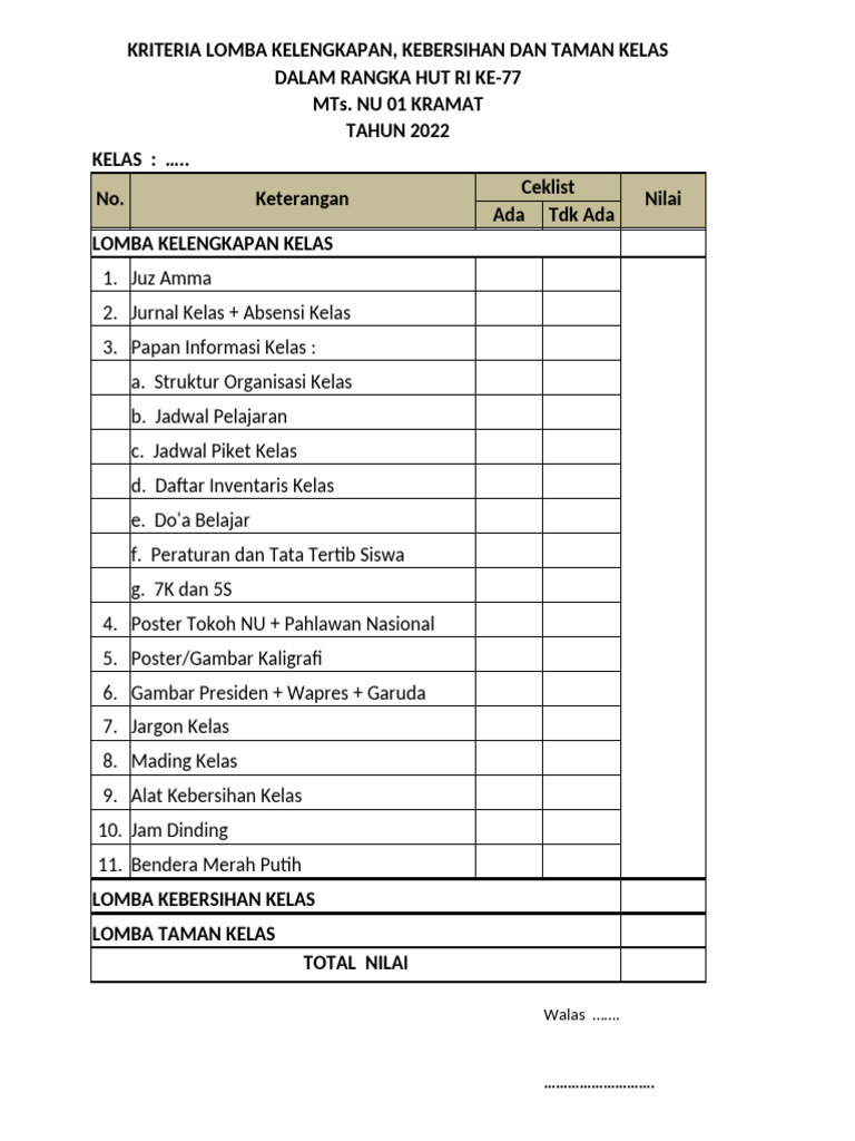 Kriteria Lomba 17an | PDF