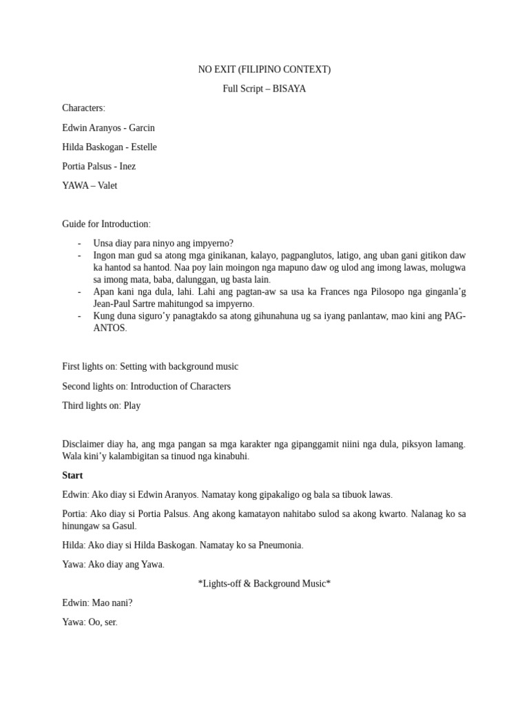 No Exit (Final Script) | PDF