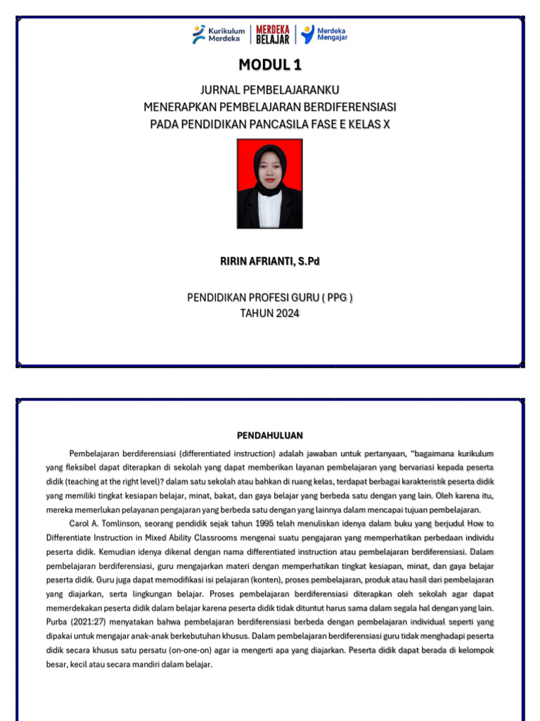 Modul 1 - Jurnal Pembelajaran Diferensiasi | PDF
