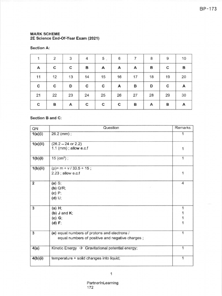 2021 Sec 2 FSS Sci Paper ANS KEY | PDF