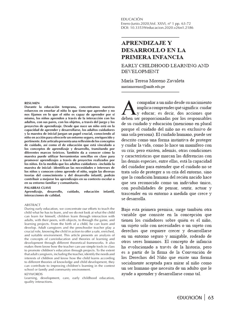 Aprendizaje y Desarrollo en La Primera Infancia | PDF