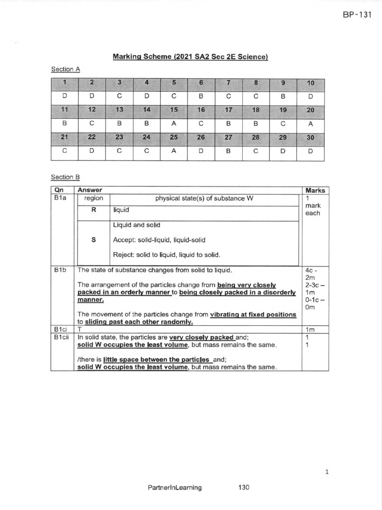 2021 Sec 2 ESSS Sci Paper ANS KEY | PDF