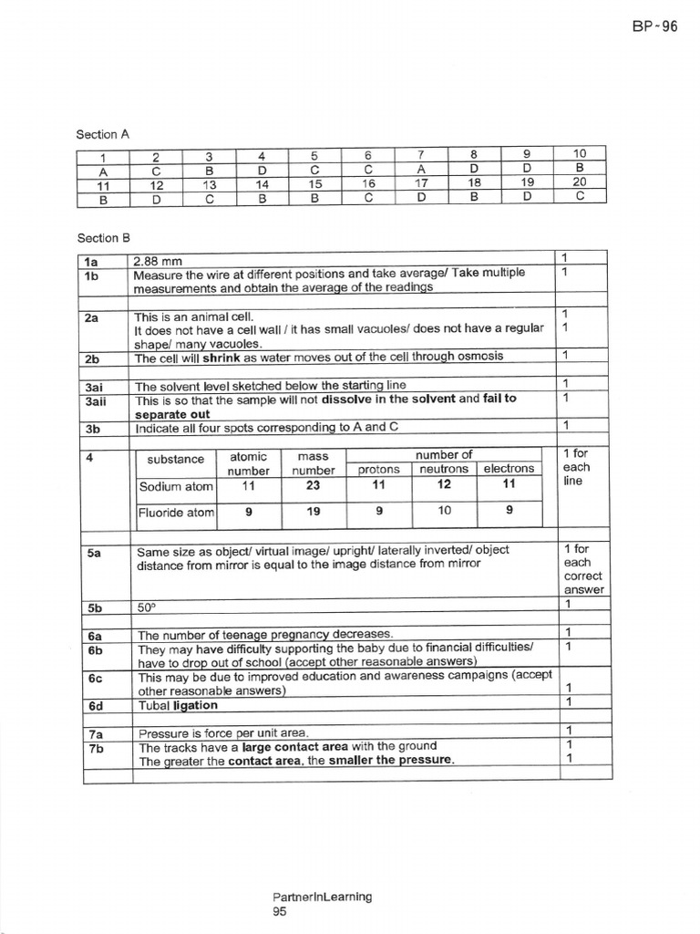2021 Sec 2 CSS Sci Paper ANS KEY | PDF