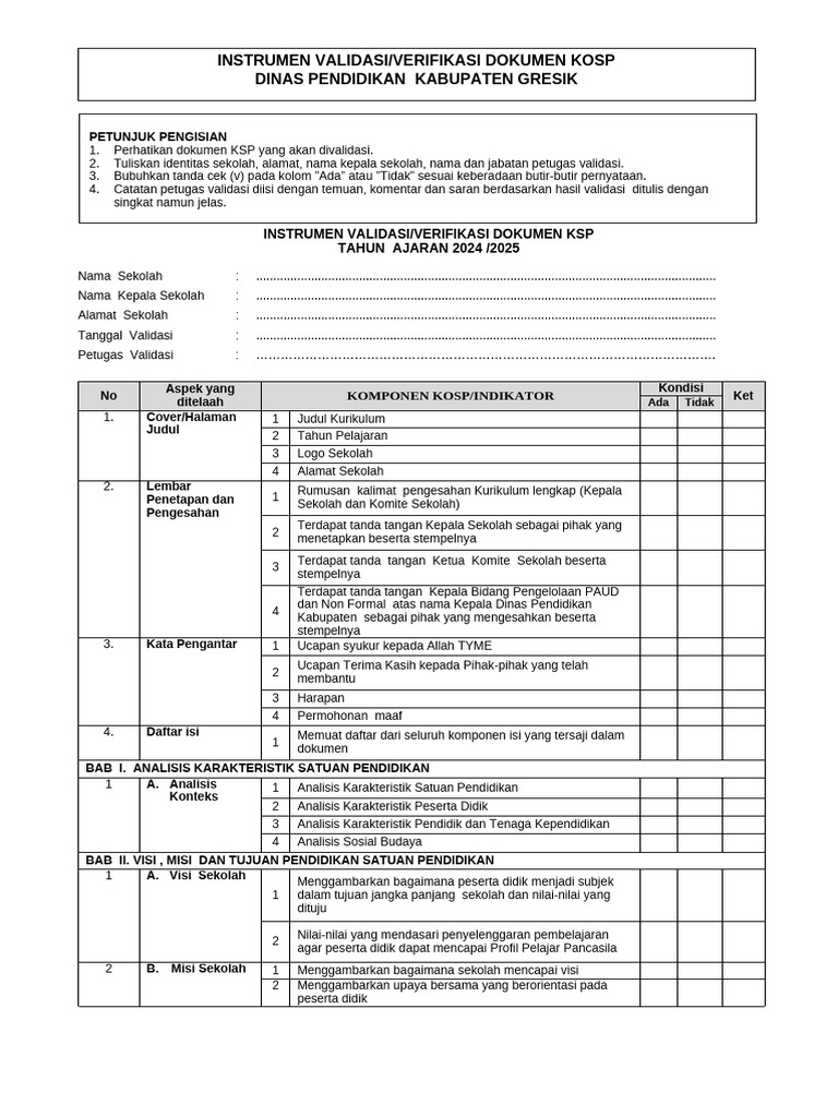 Instrumen Validasi Kosp 2024 2025 | PDF