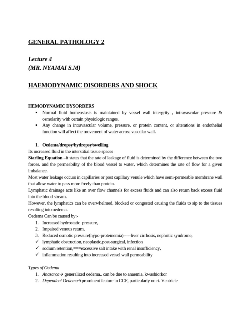GP2 Lecture 4 - Hemodynamics & Shock | PDF
