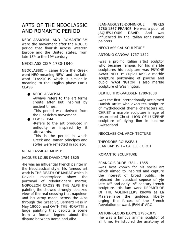 Neoclassicism and Romanticism Overview | PDF | Romanticism | Art