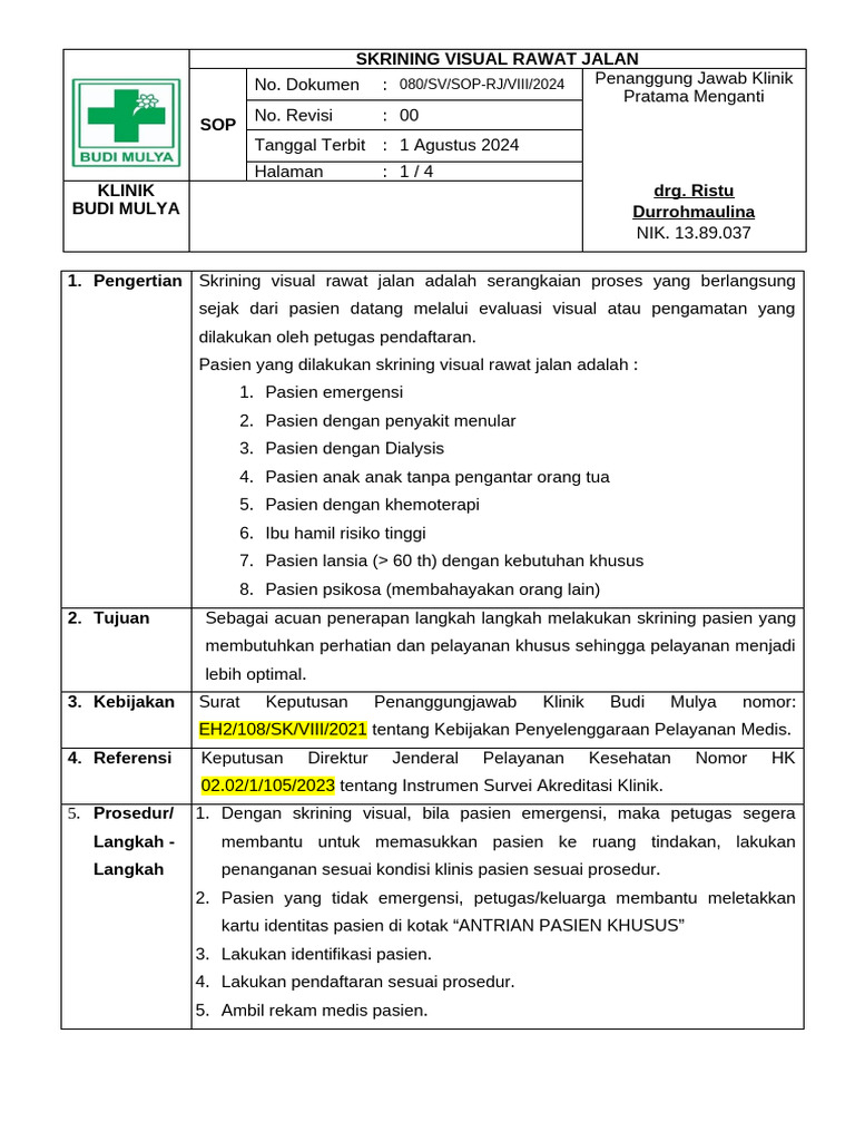 SOP SKRINING VISUAL RAWAT JALAN | PDF
