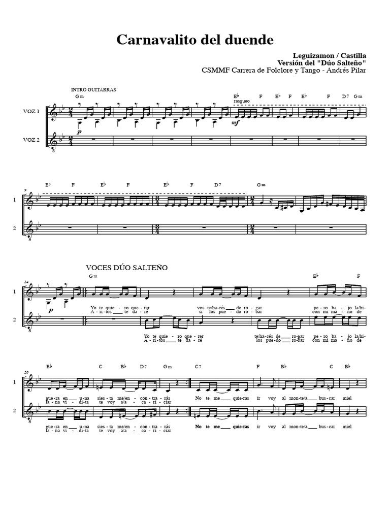 Carnavalito Del Duende - Letra, Cifrado y Melodía.mus | PDF