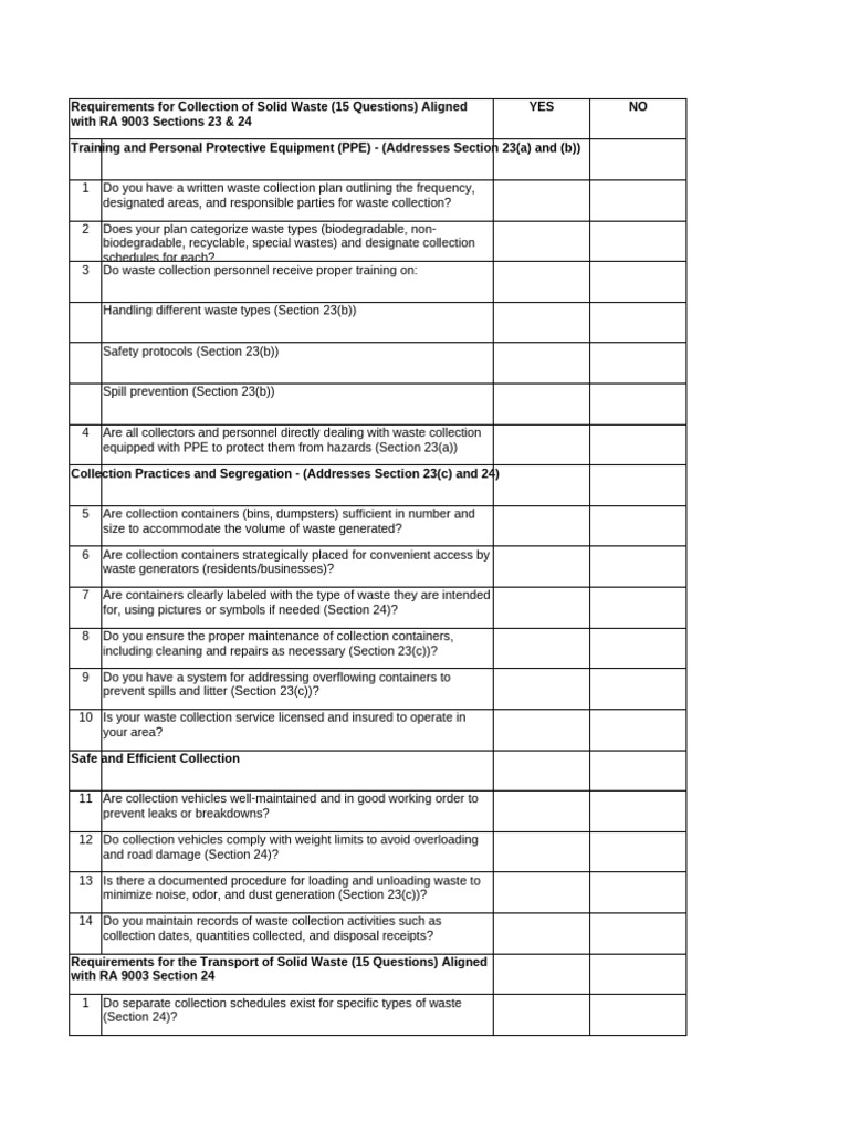 RA 9003 Questionnaires | PDF