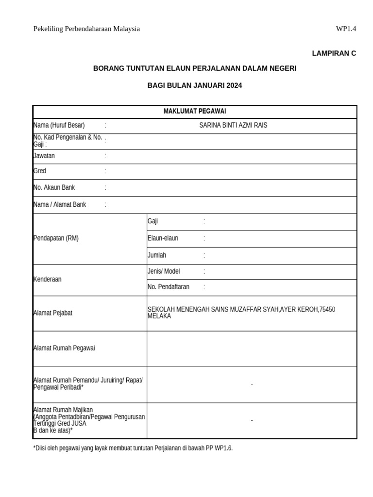 Borang TNT Pindaan Sarina | PDF