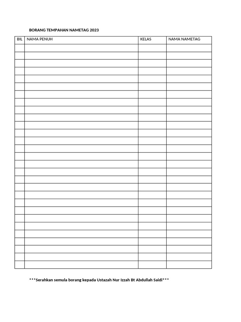 Borang Tempahan Nametag 2023 | PDF