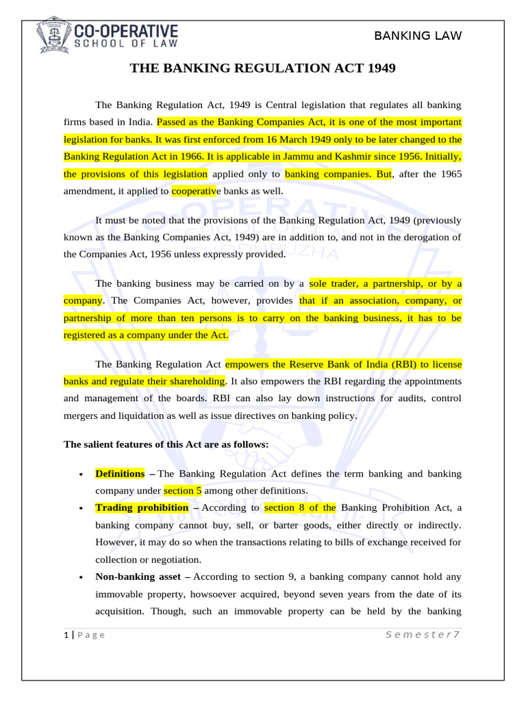 The Banking Regulation Act 1949 | PDF